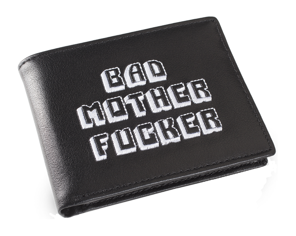 Black Embroidered BMF (Bad Mother Fu**er) Leather Wallet As Seen in ...